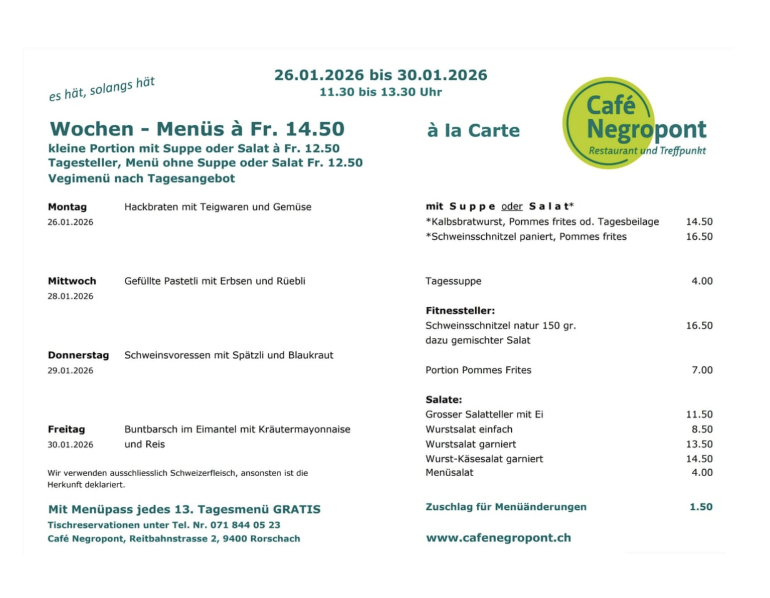 Das gibt es diese Woche im Negropont zu essen - Rorschacher Echo